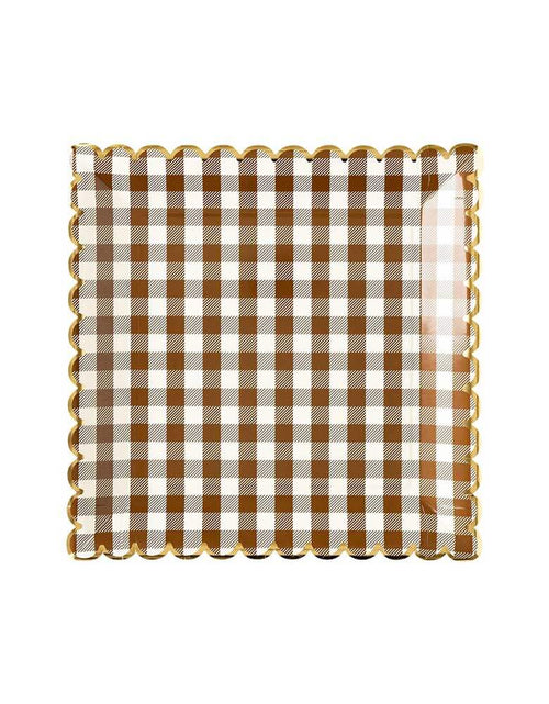 Brown Gingham Scalloped Plates (Set of 8)