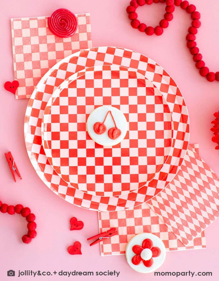 Check It! Cherry Red Checkered Dinner Plates (Set of 8)