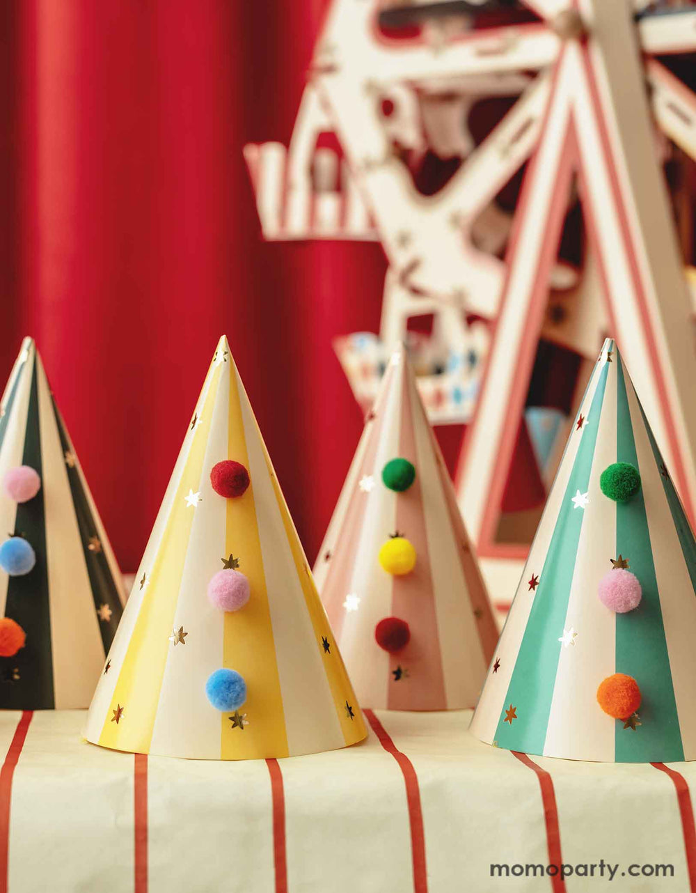 Birthday Party Hats with Pompoms (Set of 6)