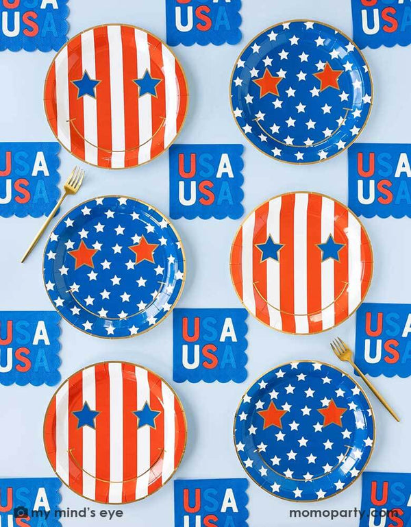 Star & Stripe Smiley Paper Plate Set (Set of 8)