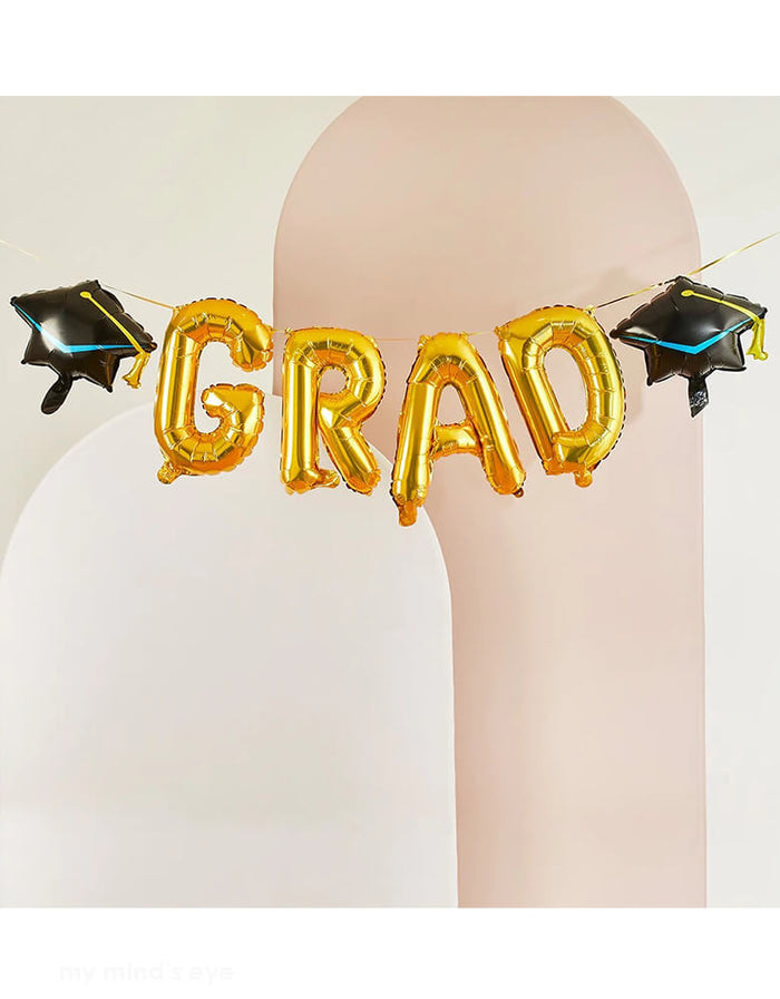 Gold Grad with Graduation Hats Foil Balloon Garland
