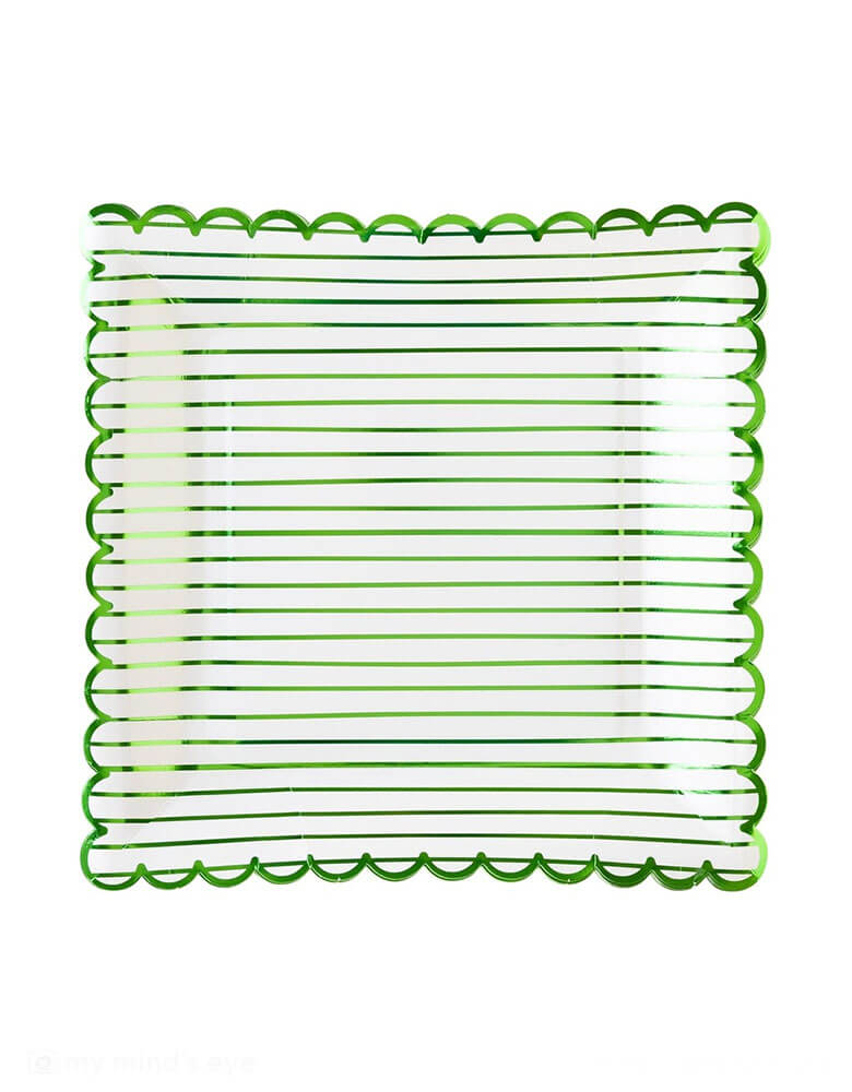 Green Striped Paper Plates (Set of 8)