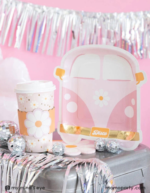 Disco Daisy Van Shaped Paper Plates (Set of 8)