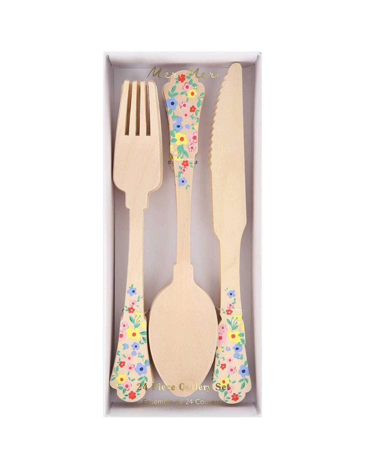 Elegant Floral Wooden Cutlery Set (Set of 24)