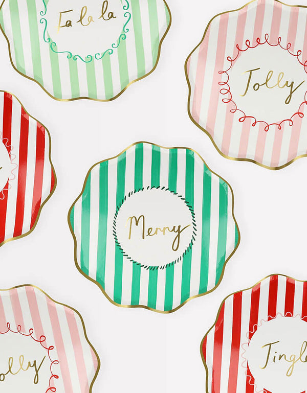 Festive Striped Side Plates (Set of 8)