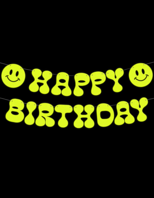 Neon Smiley Groovy Birthday Banner