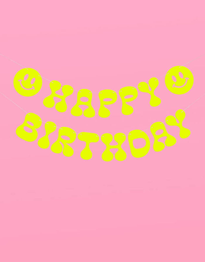 Neon Smiley Groovy Birthday Banner