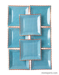 Red with Blue Stripe Plates (Set of 8)