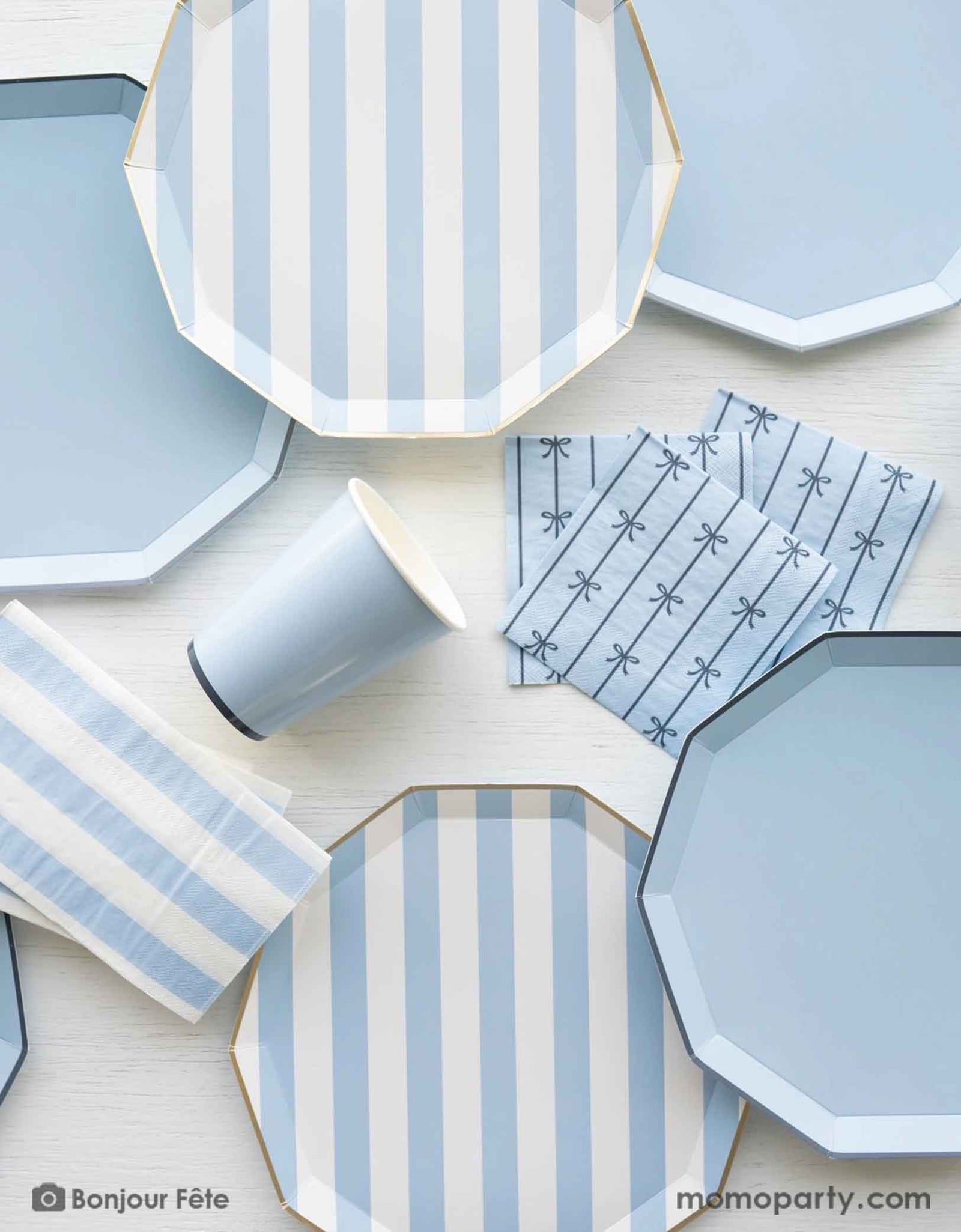 Sky Blue Cabana Stripe Dinner Plates (Set of 8)