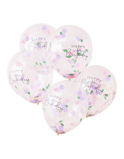 Floral Confetti Happy Birthday Balloons (Set of 5)