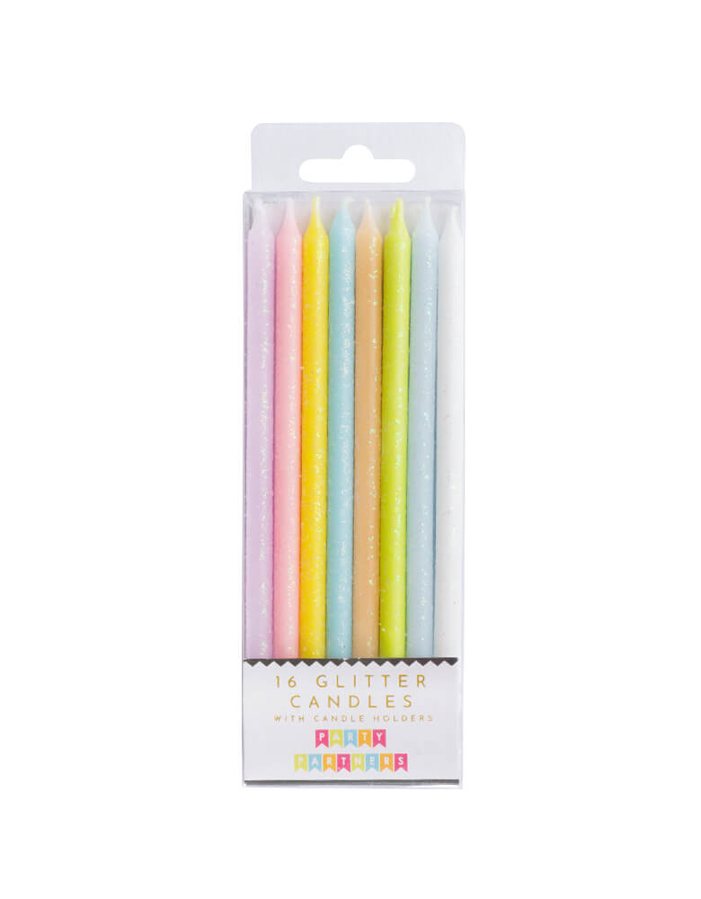 Tall Pastel Rainbow Glittered Candle Set (Set of 16)