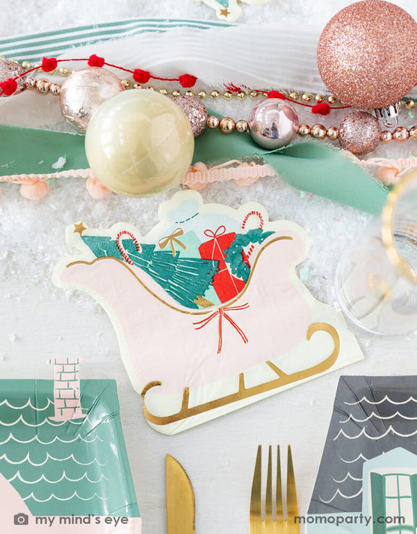 Village Christmas Sleigh Shaped Napkins (Set of 18)